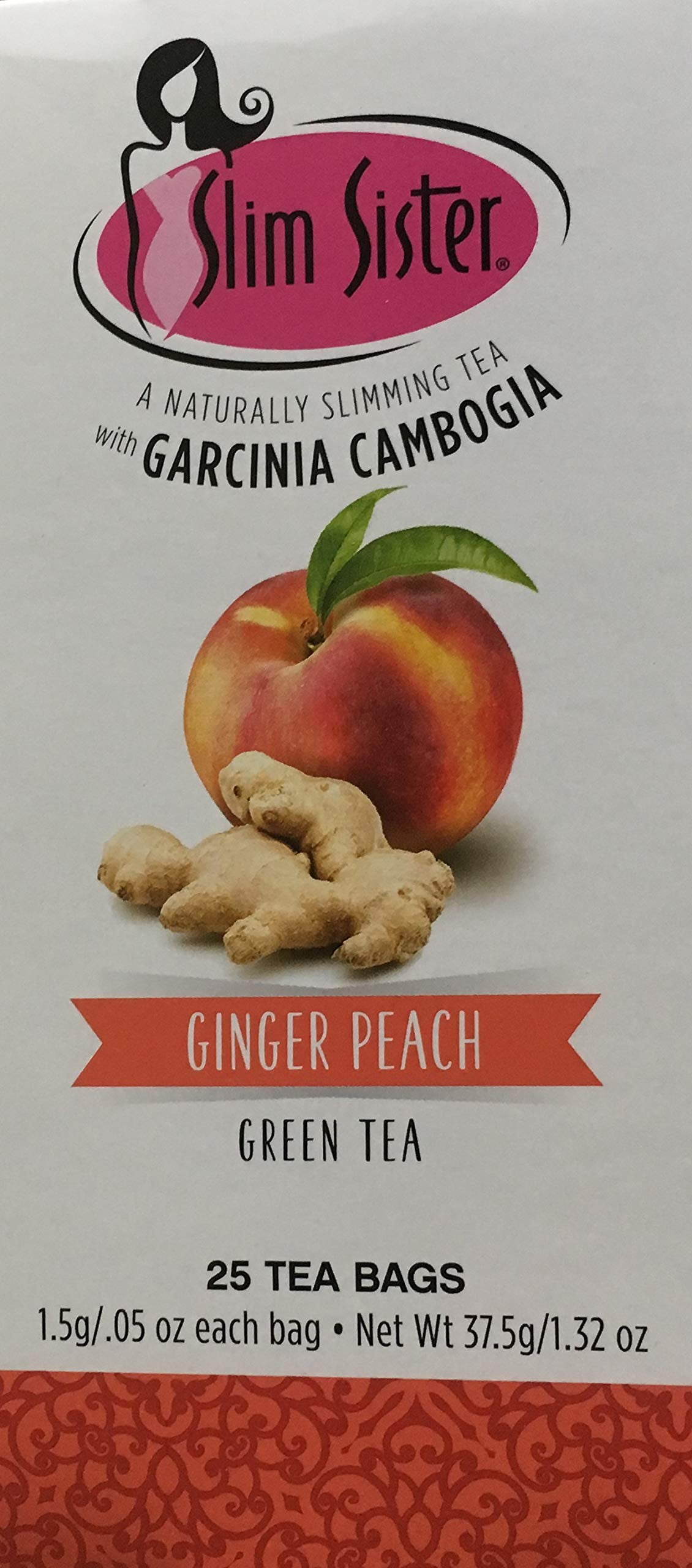 Ginger Peach Naturally Slimming Green Tea with Garcinia Cambogia, 25 ...