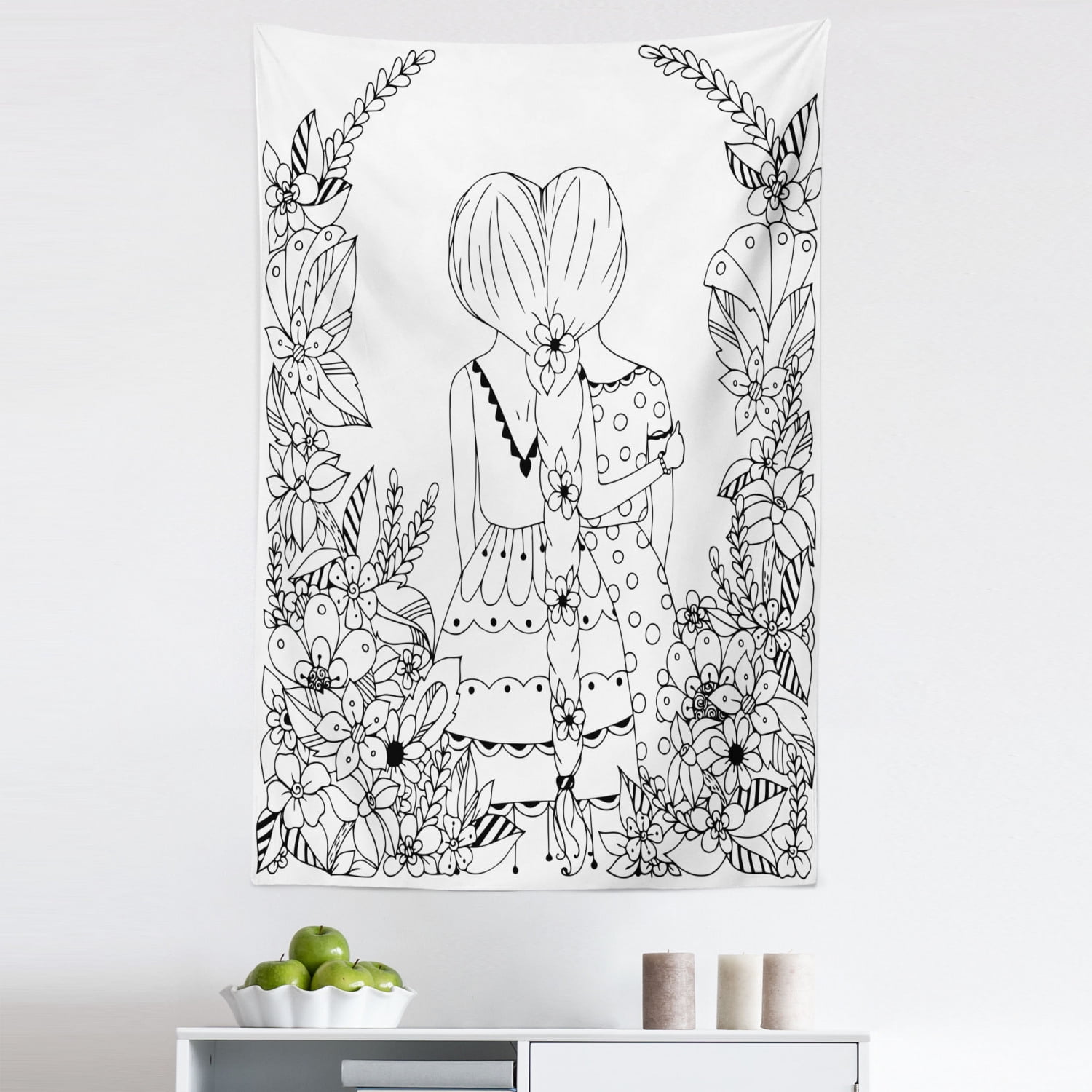 Hipster Tapestry, Girlfriends with Conjoined Ponytails Hugging ...