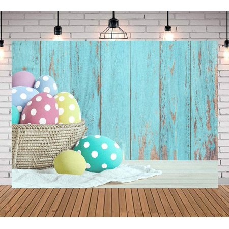 Spring Easter Theme Backdrops Blue Wooden Floor Colorful Eggs Easter ...