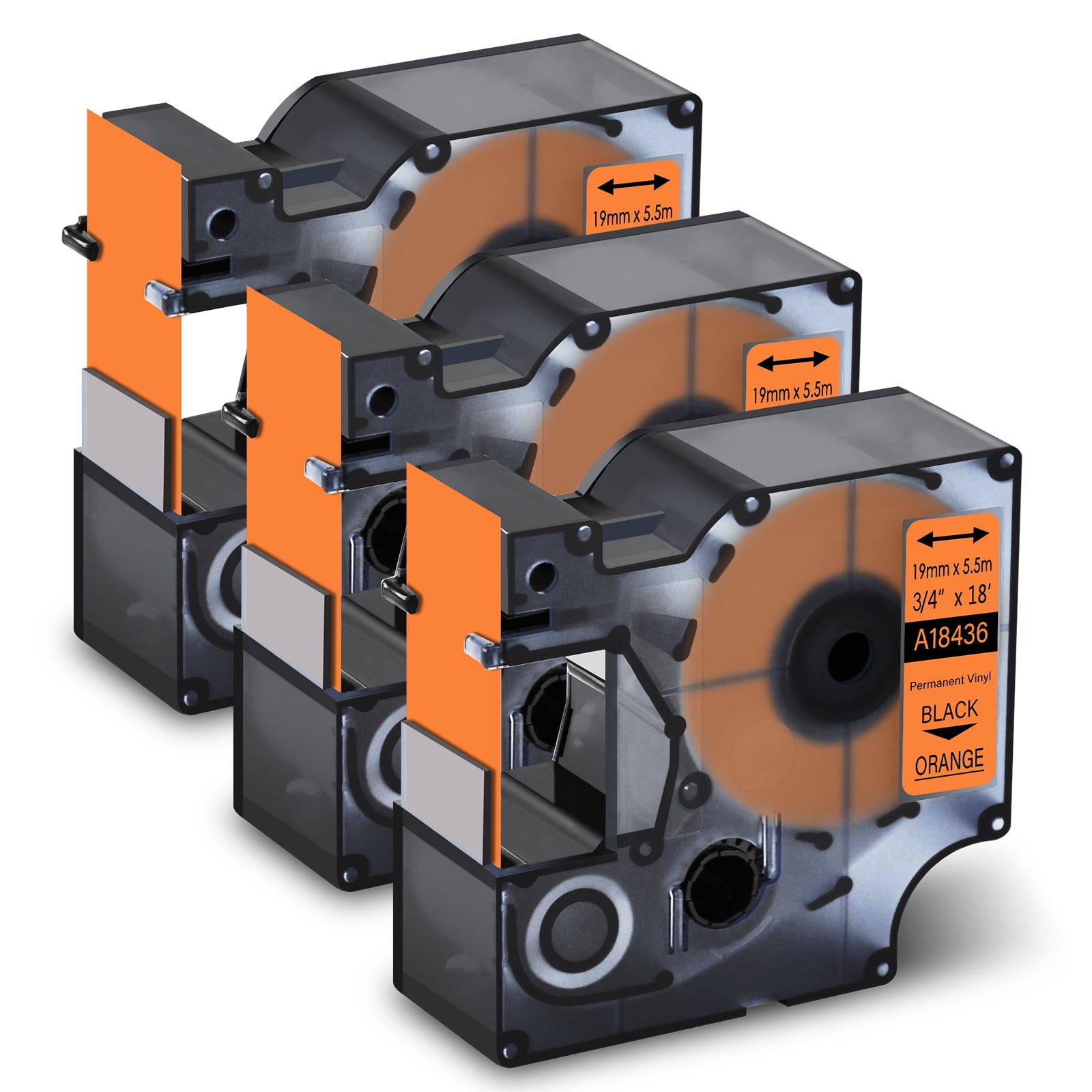 Buy GREENCYCLE 3PK 19mm 34 x 5.5m 18ft Black on Orange Permanent ...