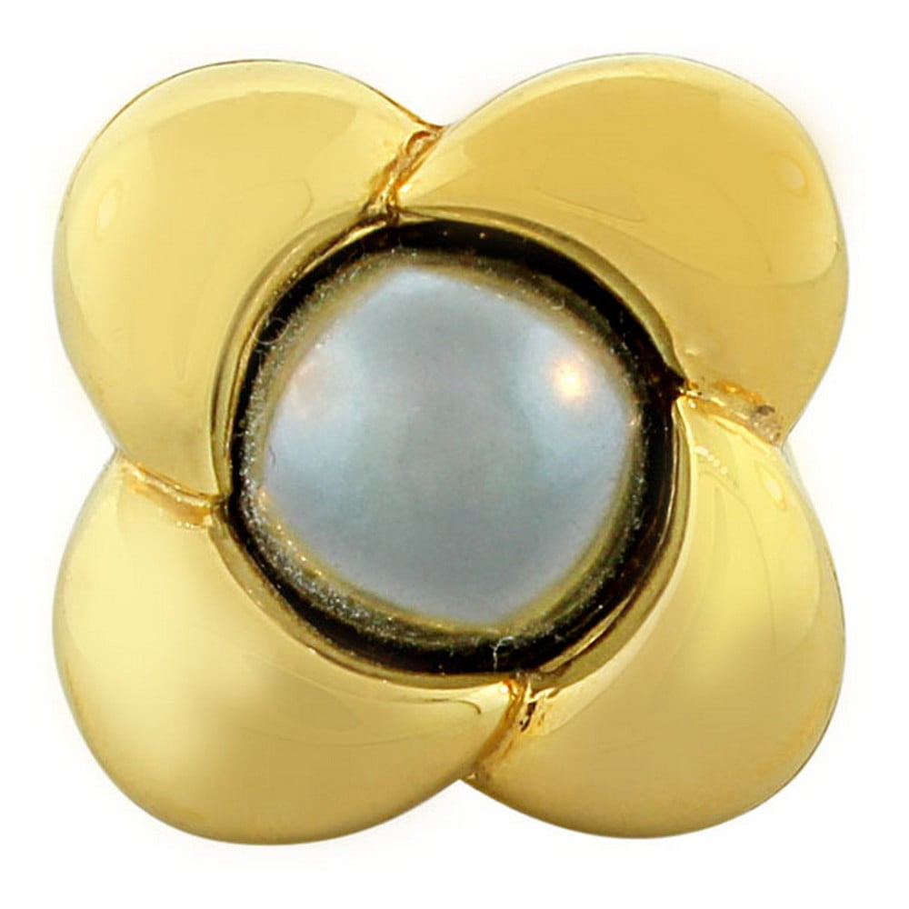 Edforce - Stainless Steel Yellow Gold-Tone Black Simulated Pearl Flower ...