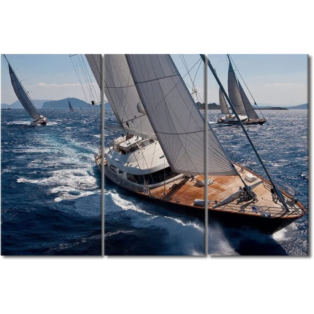 TISHIRON 3PCS Framed Sailing Boat Canvas Wall Art Set,36"x24" Large ...