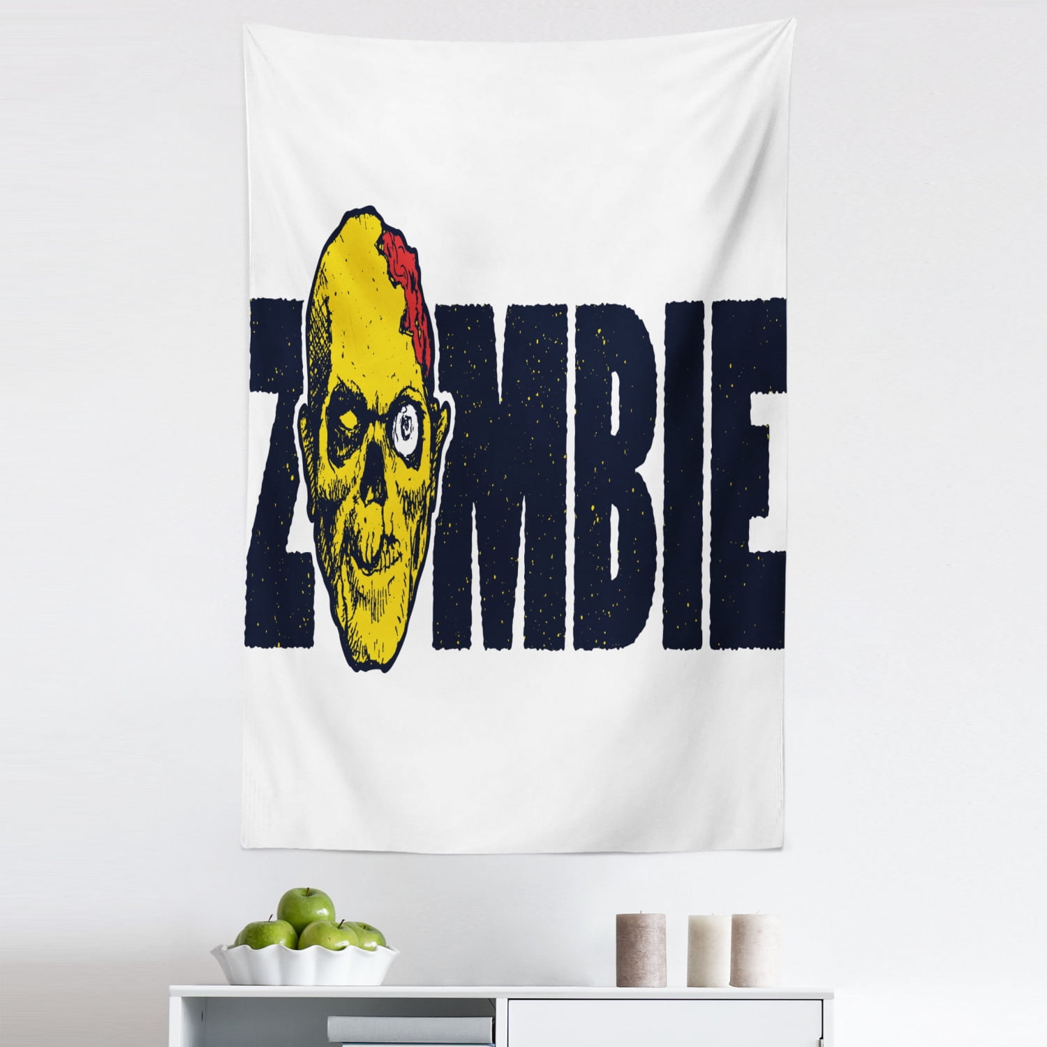 Zombie Tapestry, Dead Human Face Caricature Typography Style Monster ...