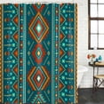Boho Geometric Shower Curtain, 48"x72", Retro Tribal Ethnic Grid Teal ...