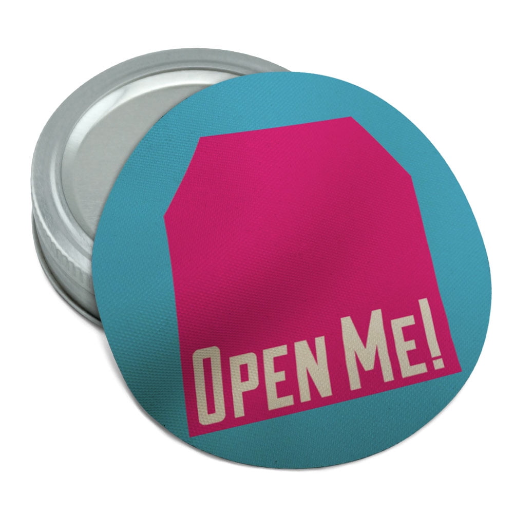 Open Me Tag Design Pink Birthdays Presents Round Rubber Non-Slip Jar ...