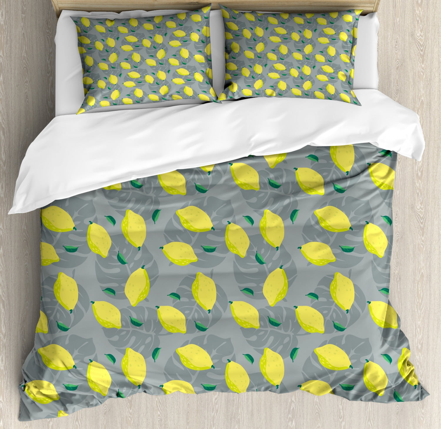 Lemons King Size Duvet Cover Set, Monstera Deliciosa Leaves with Shaded ...