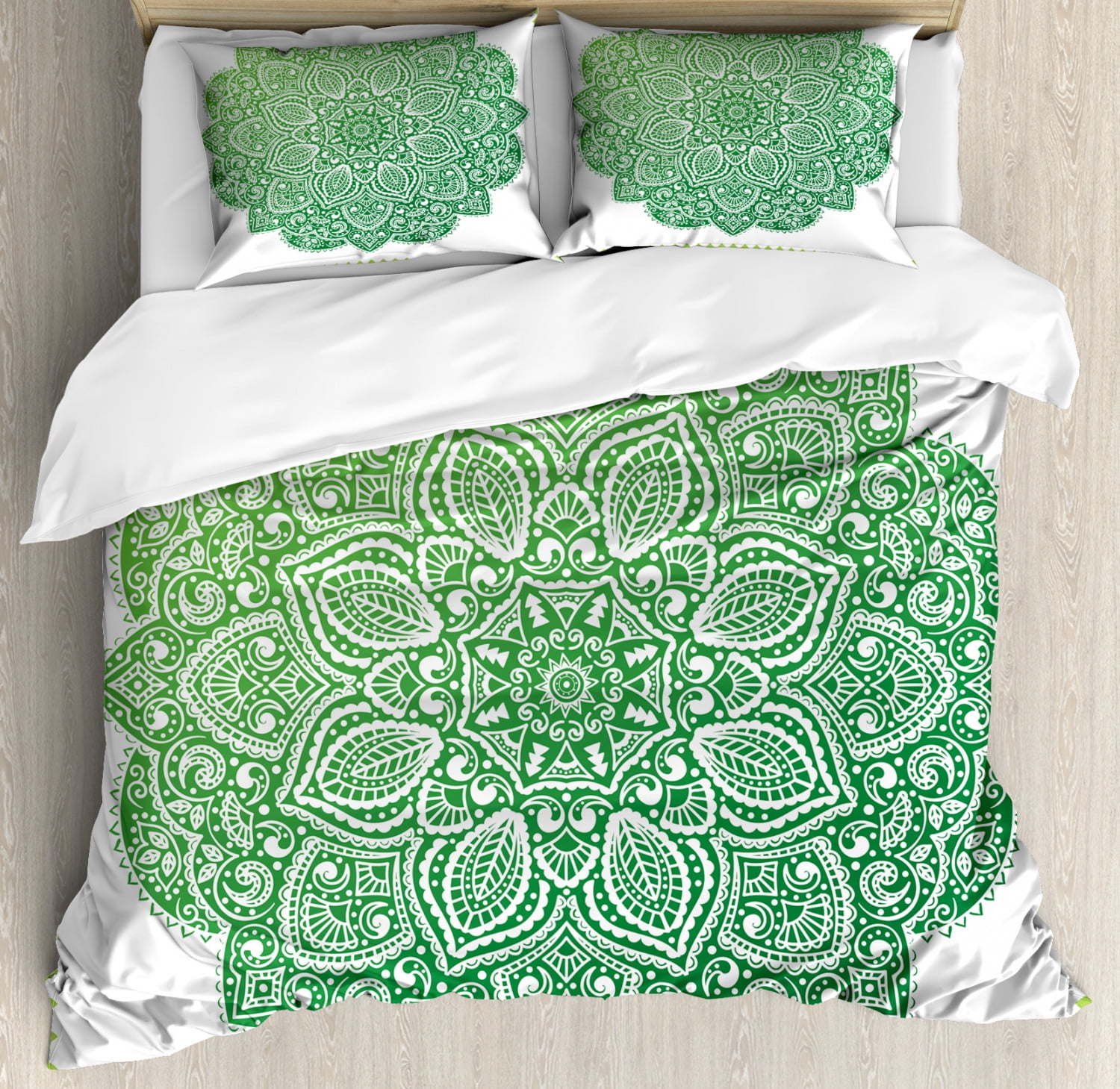 Mandala Queen Size Duvet Cover Set Ornamental Floral Arrangement With