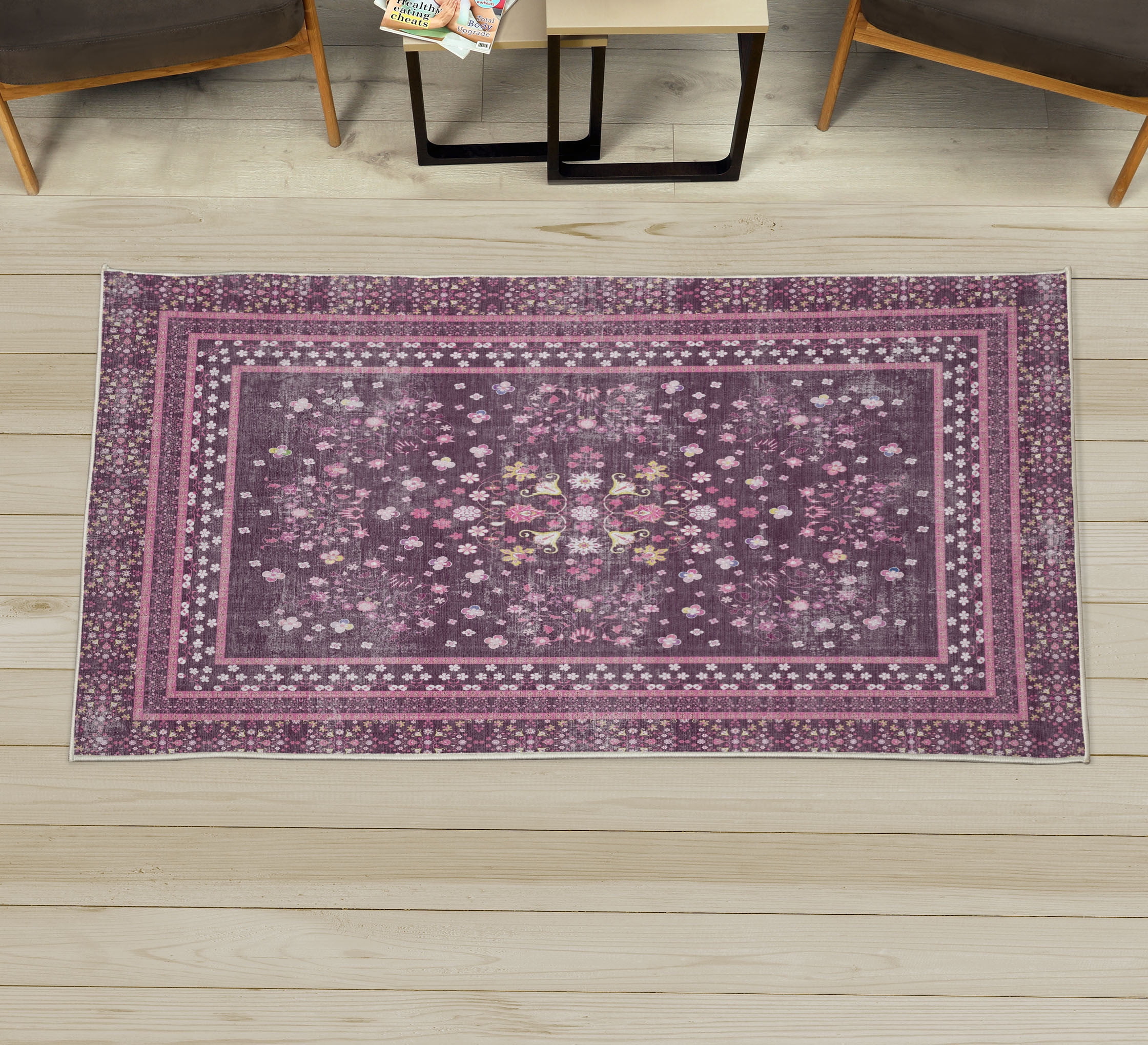 Floral Decorative Rug, Curlicue Spring Romance Blooming Ethnic Flower ...