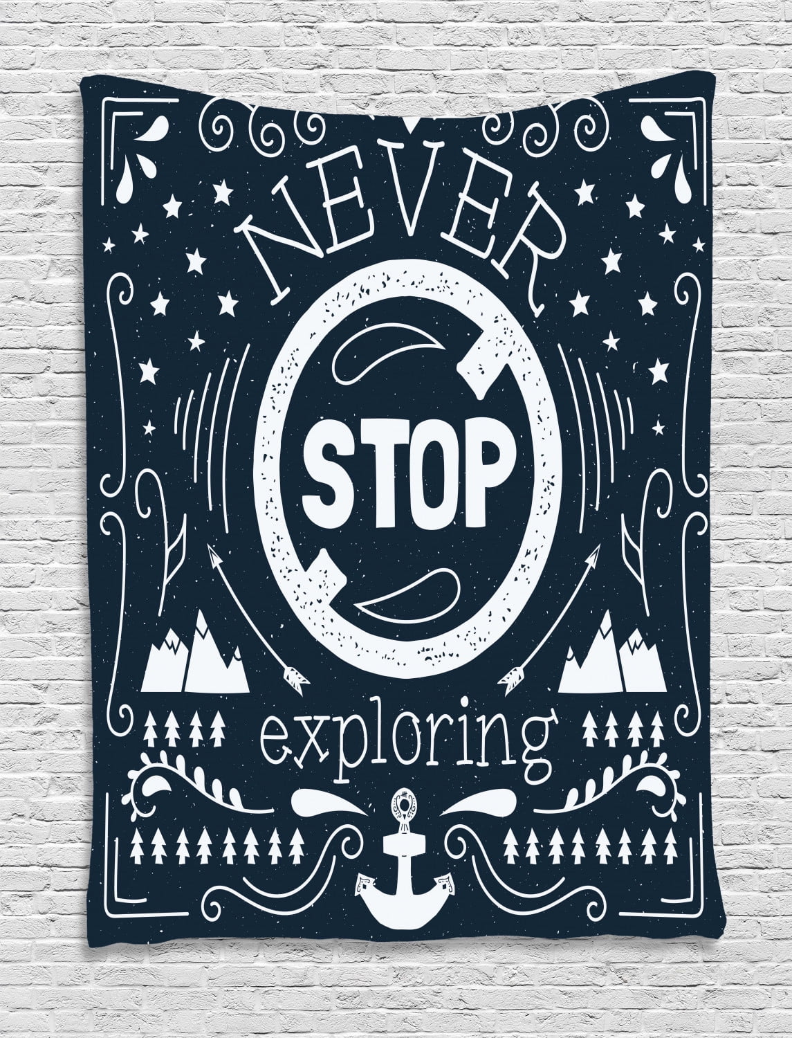 Quote Tapestry, Anchor and Star Silhouette with Never Stop Exploring ...