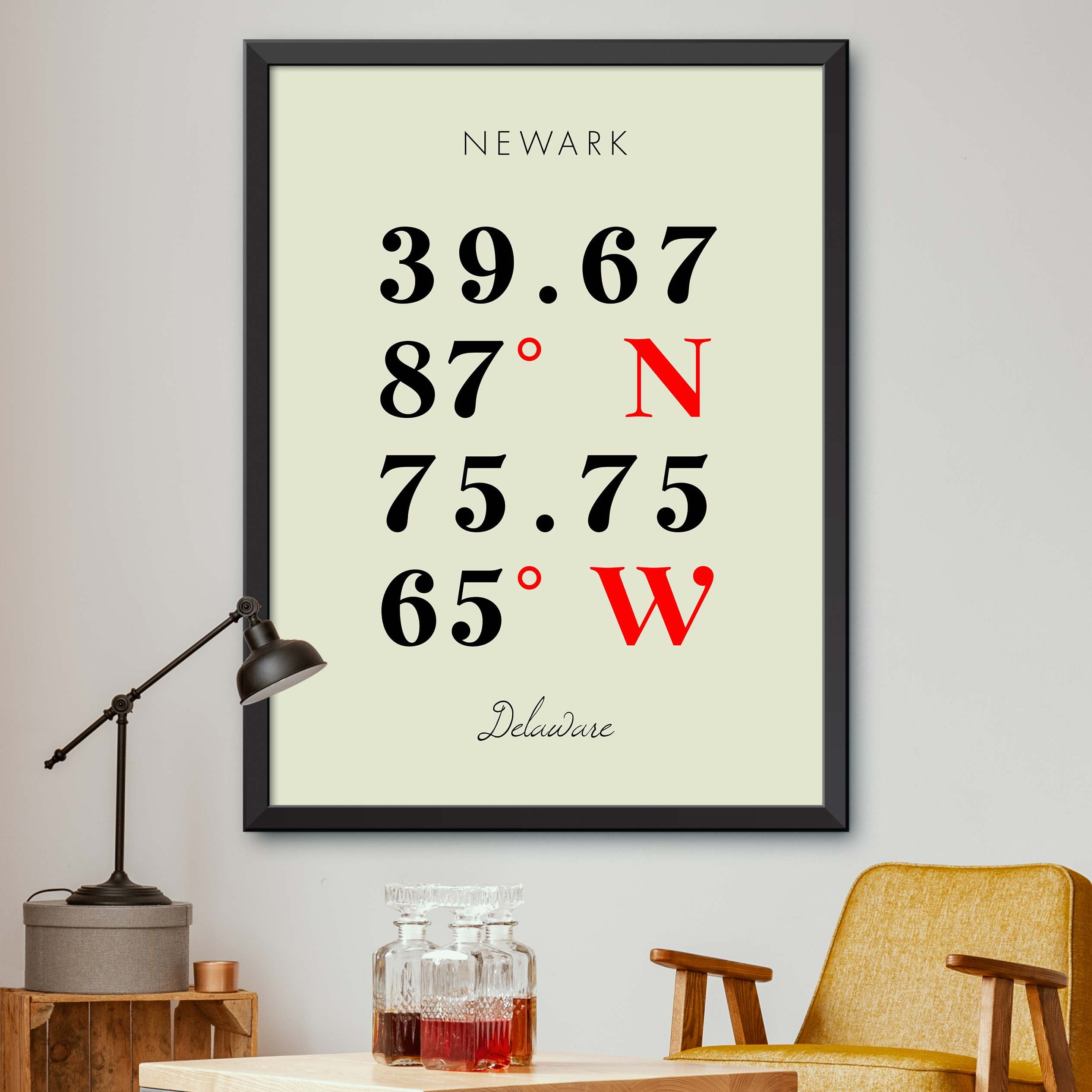 Map of Newark, Delaware, Multiline Coordinates Colored (24x36 ...