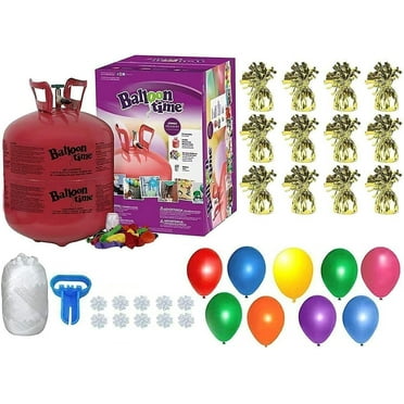 Balloon Time 9.5in Standard Helium Tank Kit (Includes 30 Assorted Latex Balloons and White ...