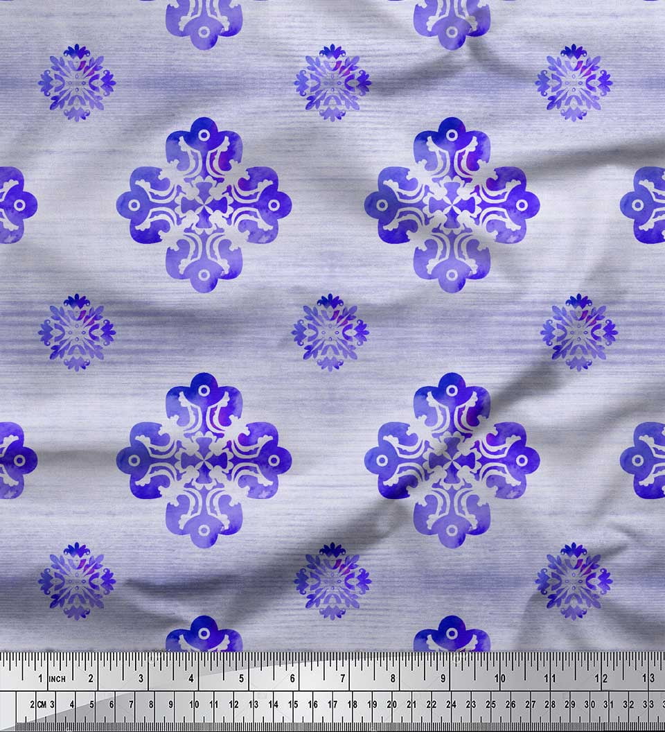 Soimoi Modal Satin Fabric Texture & Damask Ethnic Printed Fabric 1 Yard ...