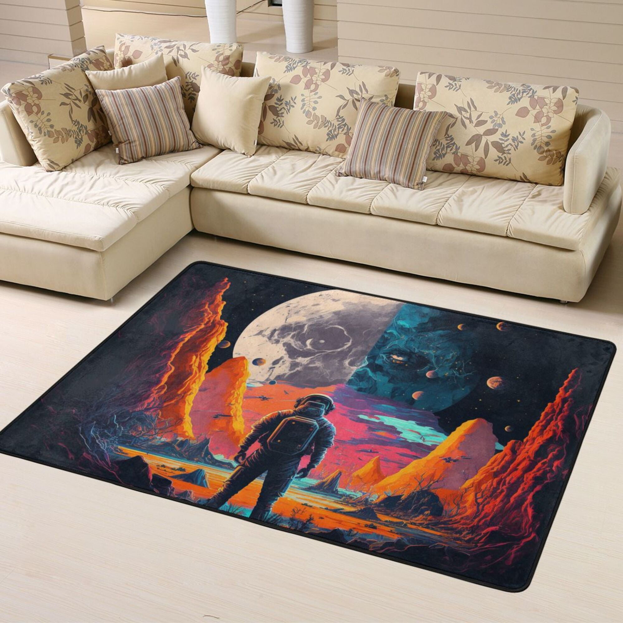 DouZhe Alien Planet Astronaut Pattern Area Rugs Non-Slip Machine ...