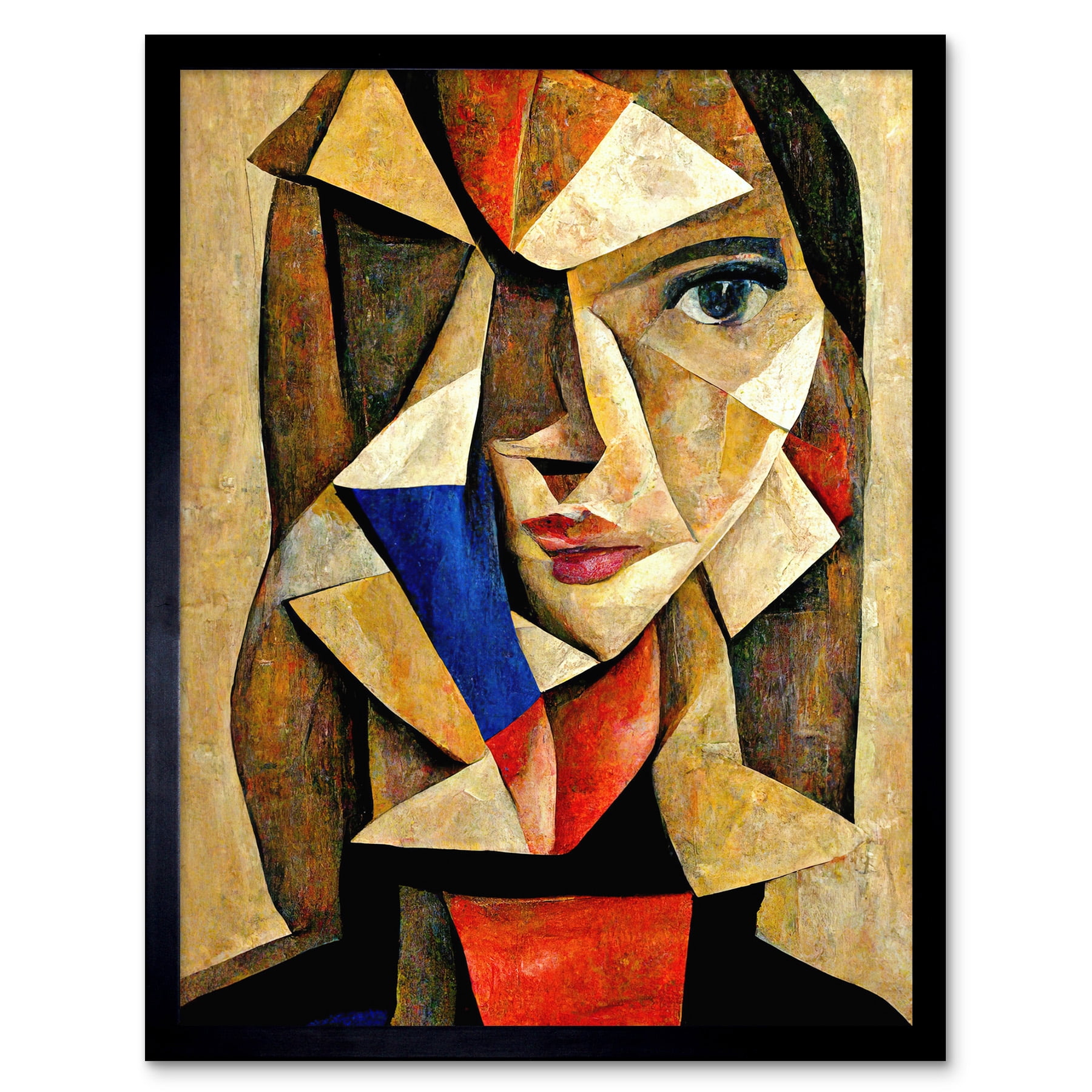 Painting Cubism Style Portrait Of Young Woman Beige And Brown Art Print ...
