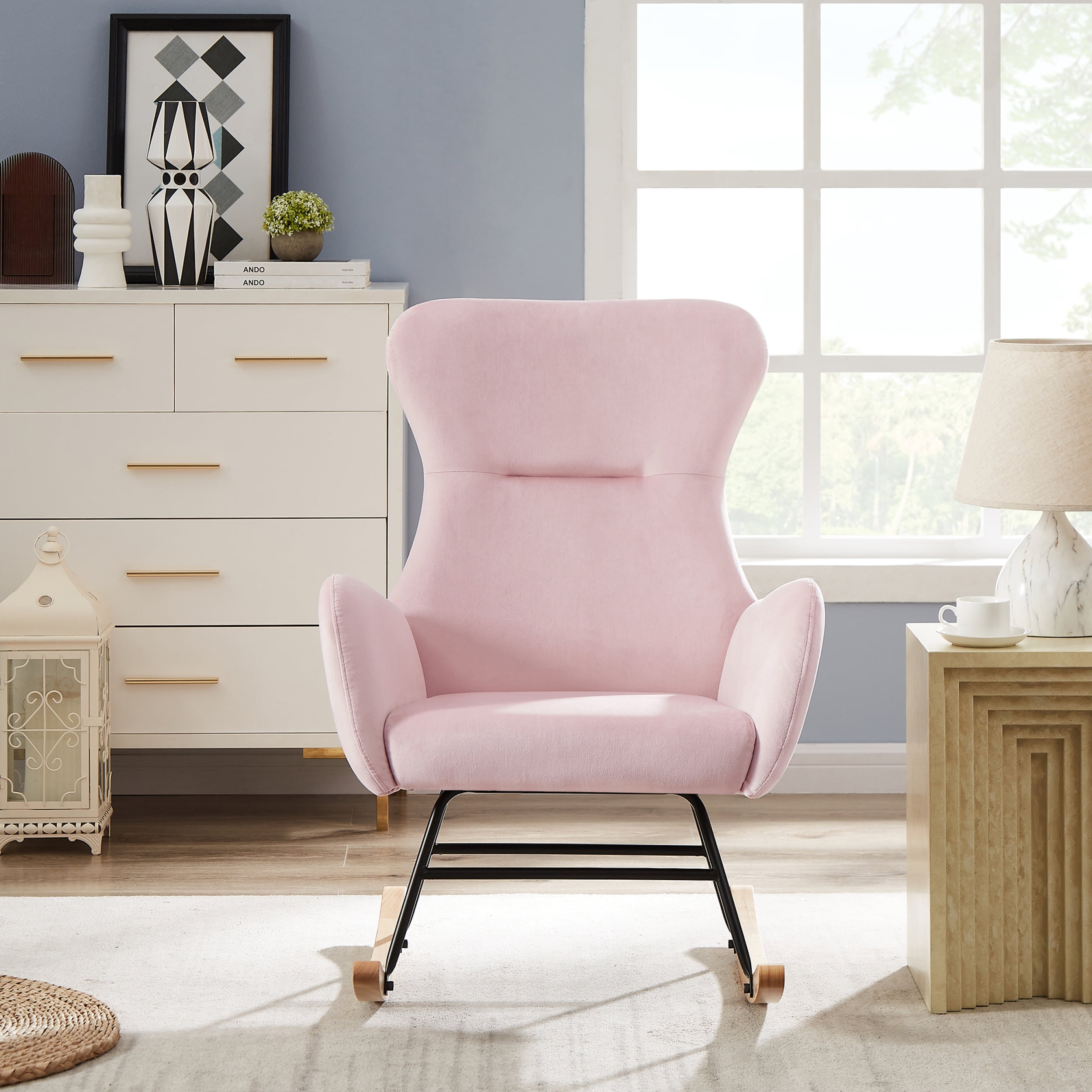 pink velvet rocking chair 72238 - Walmart.com