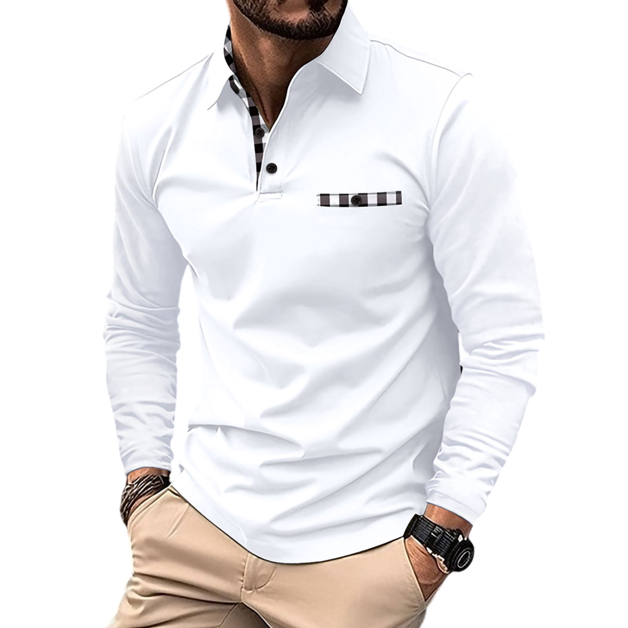 Click here for Bellella Men T-Shirt Button Tops Long Sleeve Polo... prices