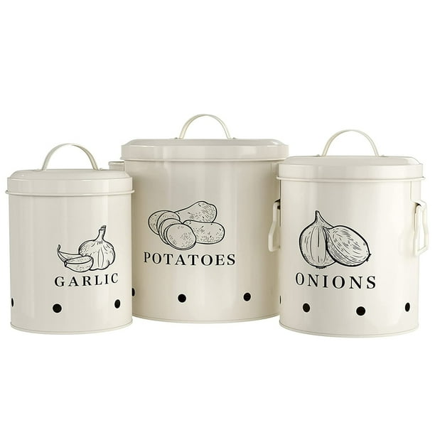 Kook 3-Pc Garlic, Onion and Potato Storage Kitchen Shelf Canister Set ...