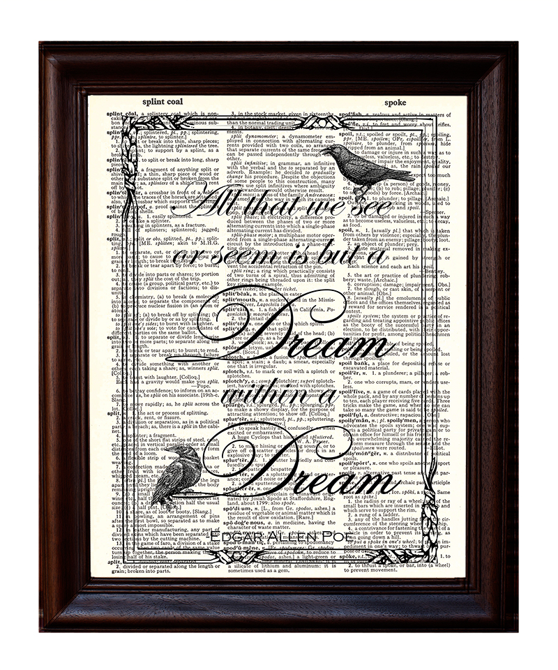 Dream Within A Dream Poe Quote Dictionary Art Print Printed On Authentic Vintage Dictionary dream-within-a-dream-poe-quote-dictionary-art-print-printed-on-authentic-vintage-dictionary