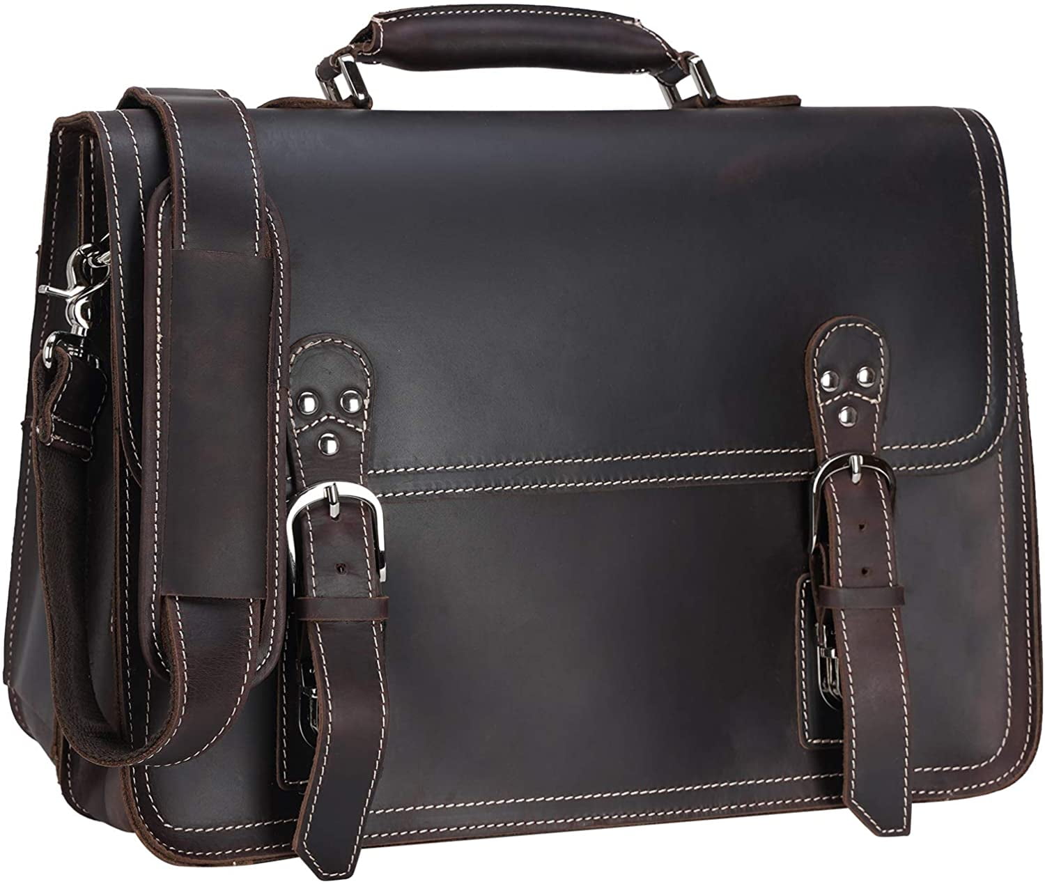 16.7'' Full Grain Leather Business Travel Briefcase For Men Work Bag ...