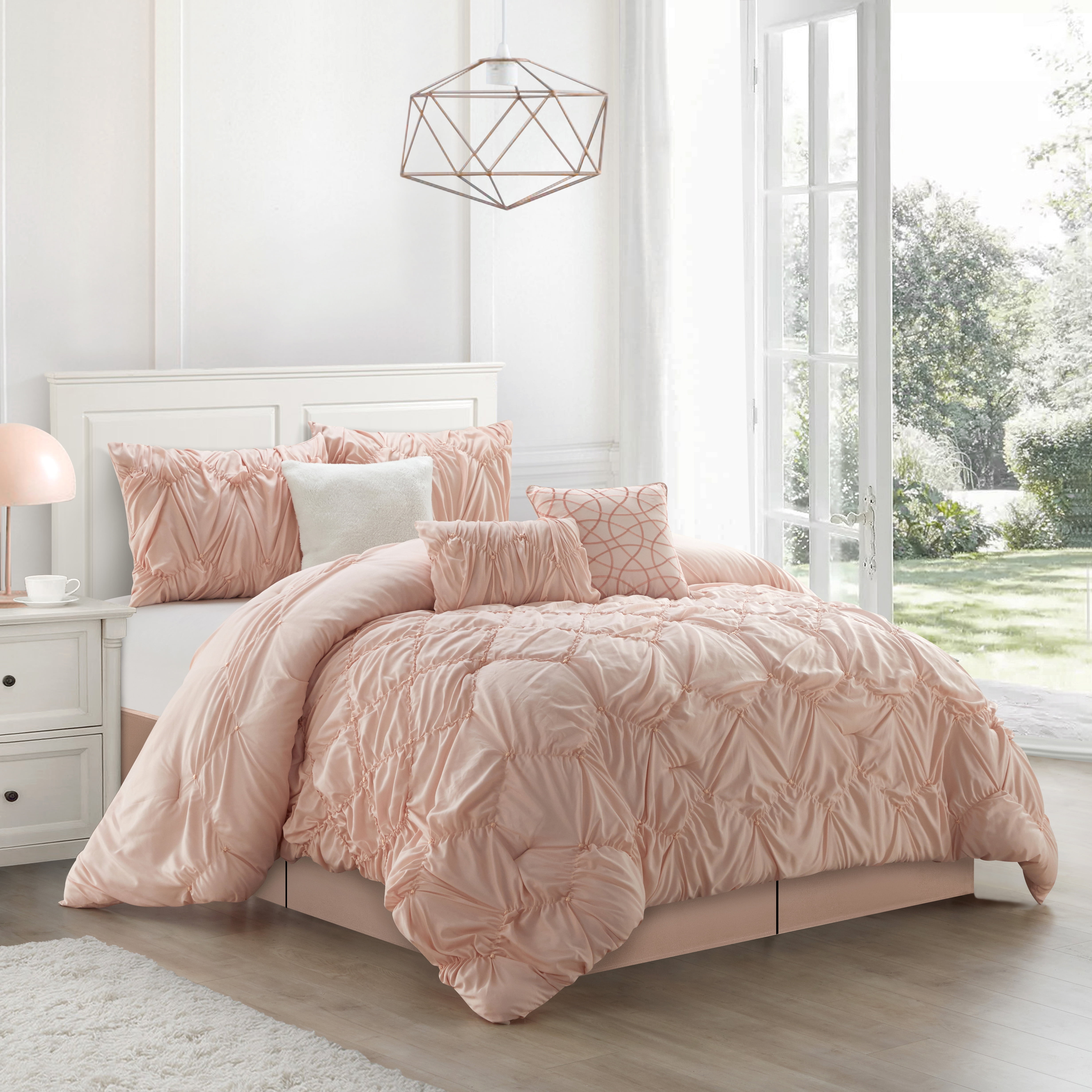 Lanco Pintuck Embroid 7 Piece Comforter Set Blush, Bed Size California ...