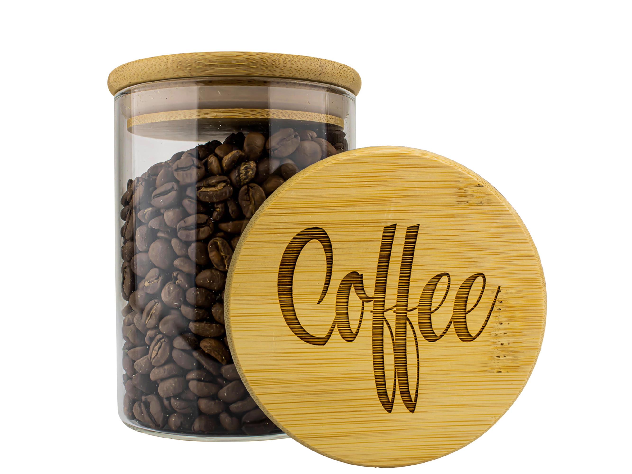 Hakuna Supply Coffee Glass Storage Jars w/ Decorative Engraved Bamboo ...