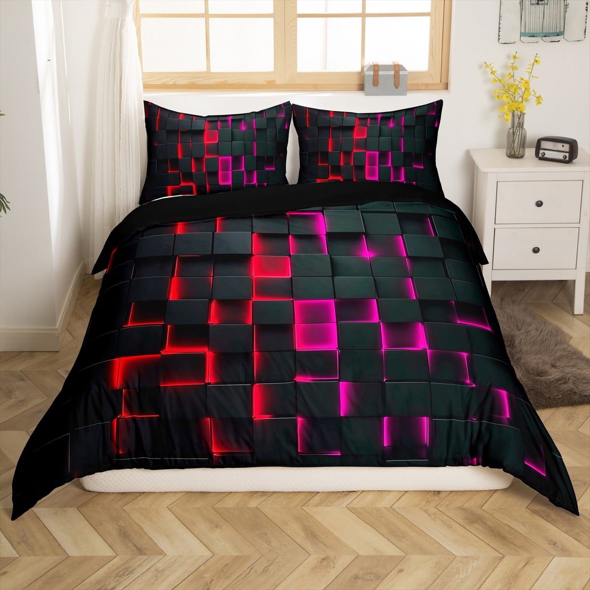 Erosebridal Geometric Buffalo Comforter Cover Queen,Futuristic Cubes ...