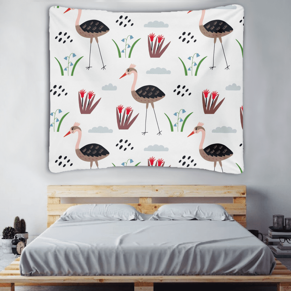 Flamingo Tapestry Prevalent Graceful Cartoon Background Hanging Cloth ...