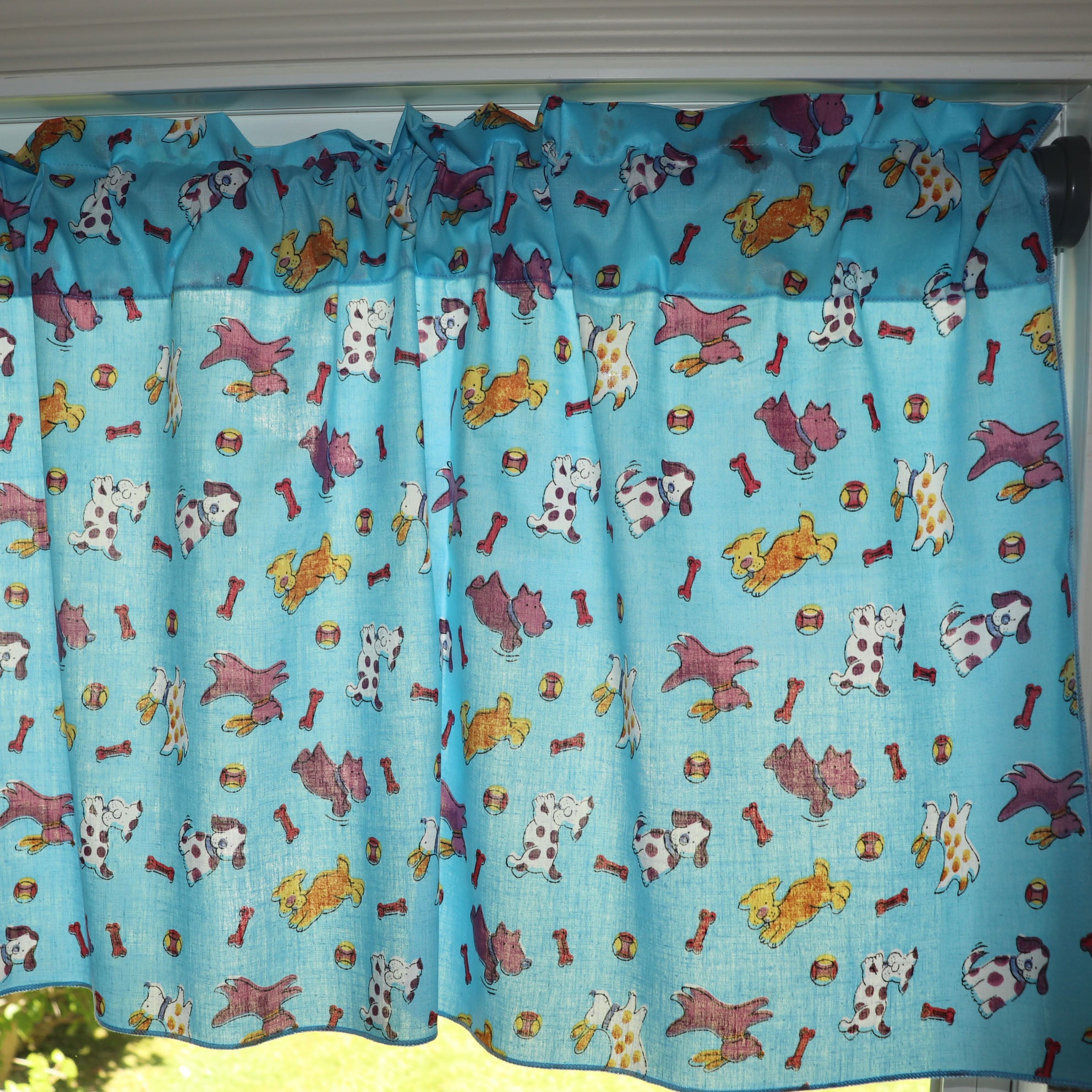 Cotton Window Valance Animal Print 58 Inch Wide Puppies Chase Ball and ...