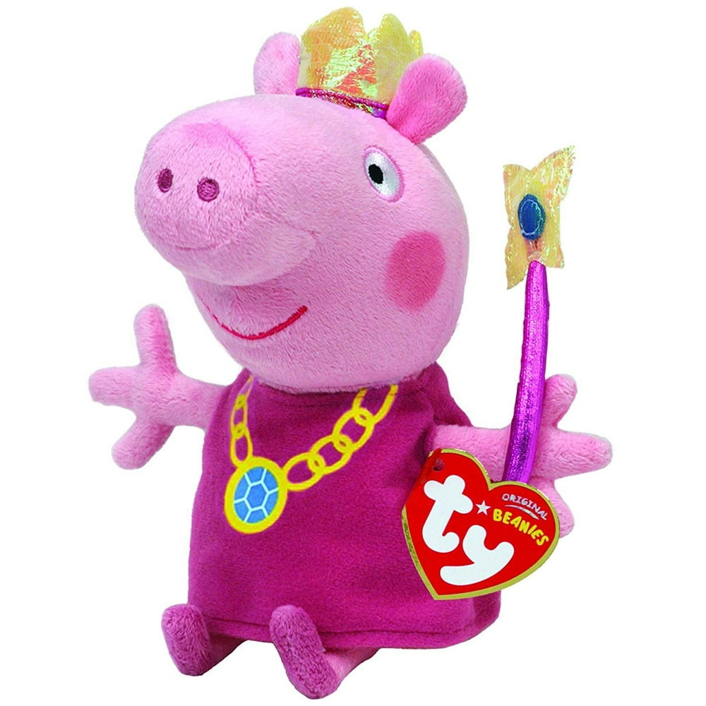 6" TY Beanie Peppa Pig w/ Crown Plush Animal Stuffed Toy MWMT's w ...