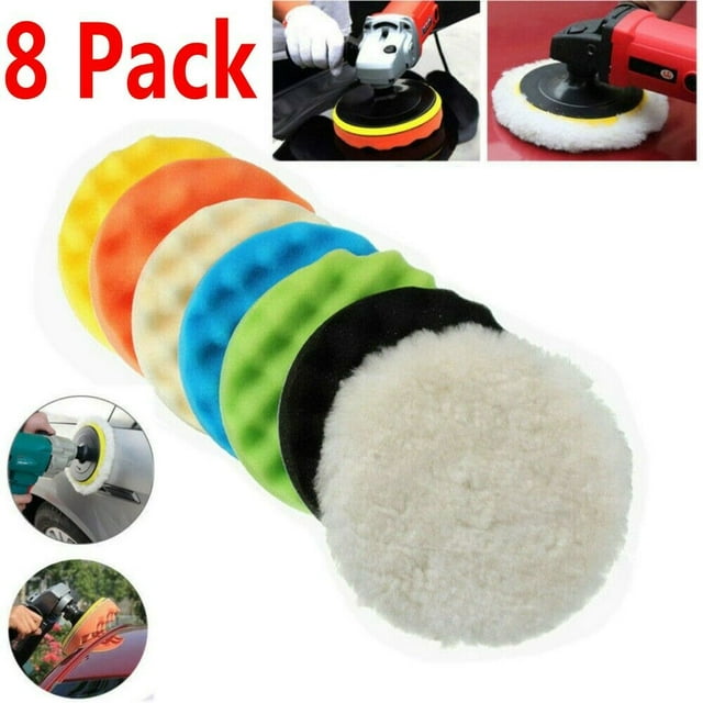 8PCS 7 INCH Polishing Waxing Pad Sponge Buff Buffing Kit Set For Car ...