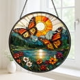 Butterflies Over Lake and Wildflowers Stained Glass Style Suncatcher ...