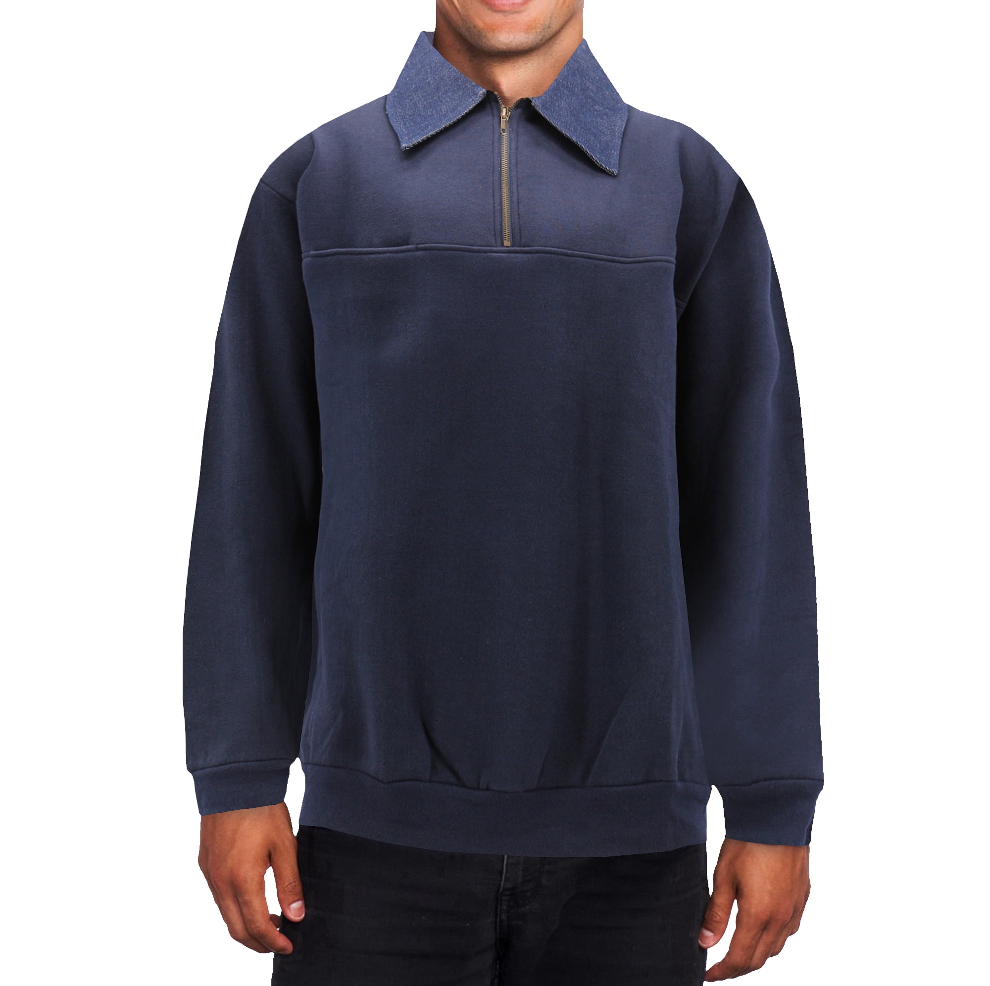 Men's Half Zip-Up Collared Warm Lightweight Cotton Blend Pullover ...