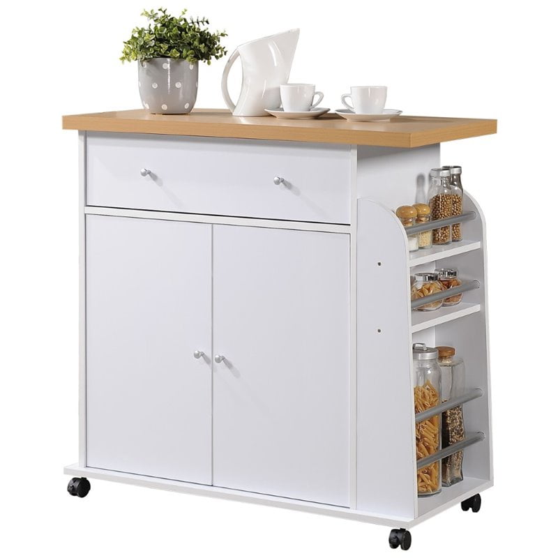 Pemberly Row Kitchen Cart with Spice Rack in White - Walmart.com