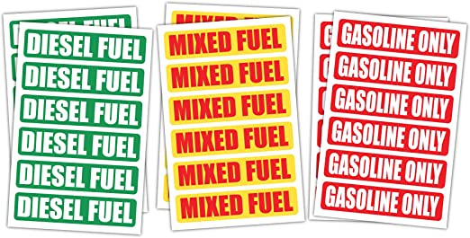 Diesel | Mixed Fuel | Gasoline ONLY Automotive Fuel Decals | Stickers ...