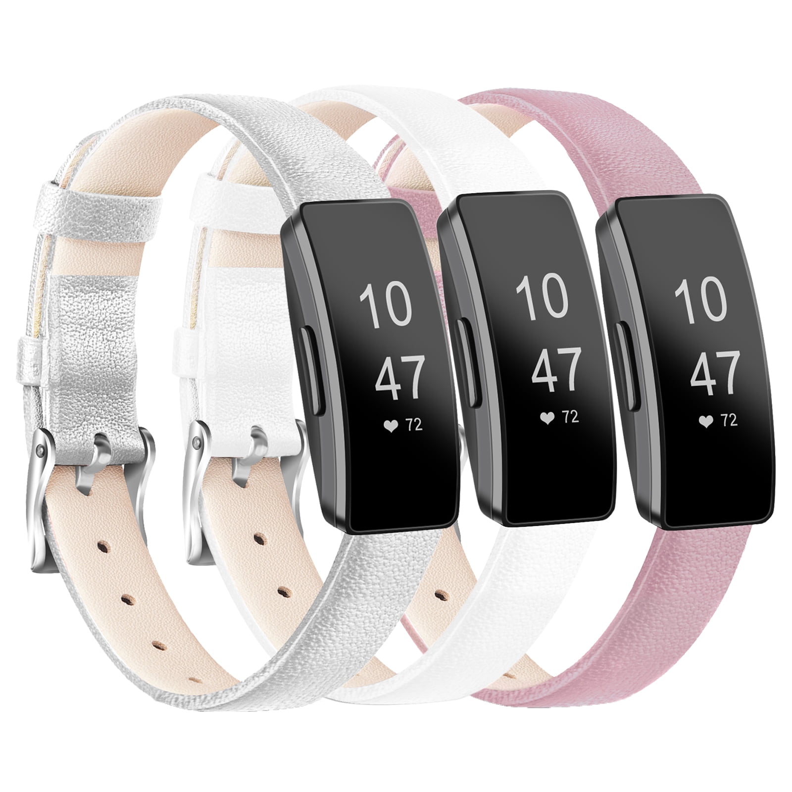 POHNUI 3 Pack Leather Bands Compatible with Fitbit Inspire 2/Inspire 3 ...