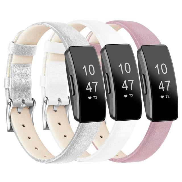 POHNUI 3 Pack Leather Bands Compatible with Fitbit Inspire 2/Inspire 3 ...