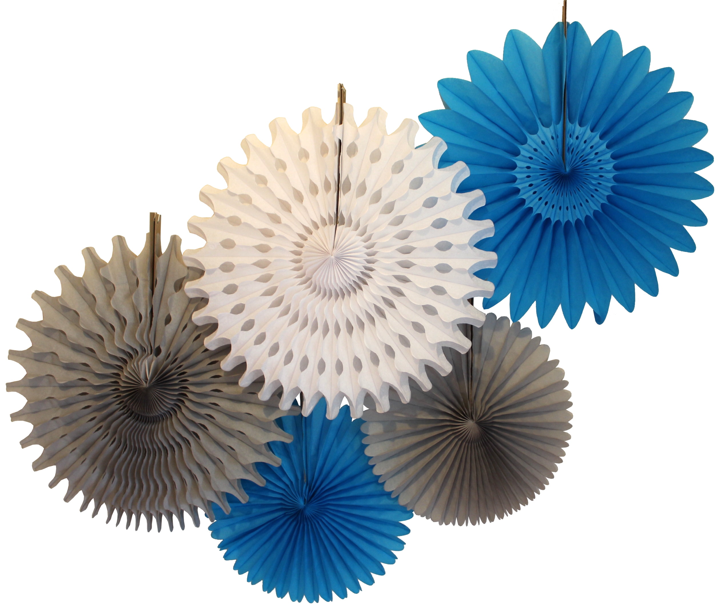 Devra Party Turquoise, White, and Gray Large Tissue Paper Fan ...