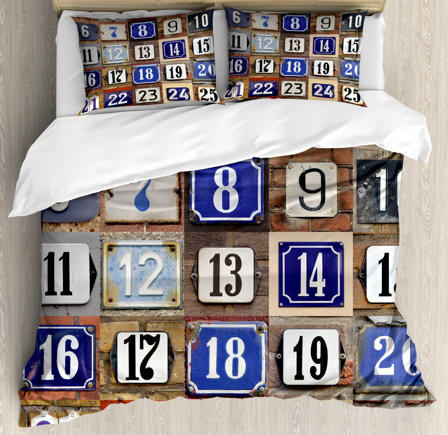 Number Queen Size Duvet Cover Set, Collage of House Numbers 1 to 25 ...