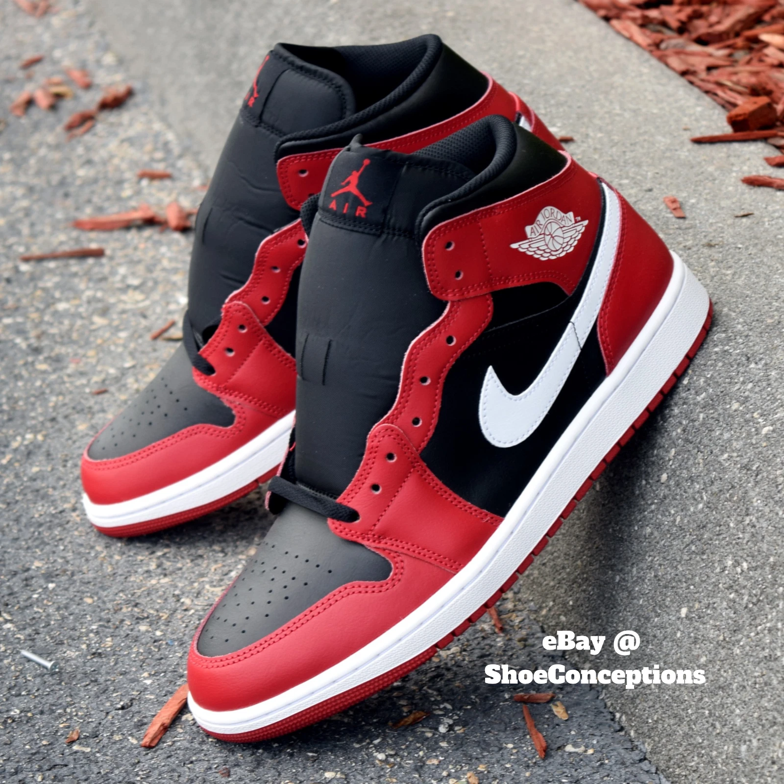 N I-K-E A i r-Jor-dan 1 Mid Shoes Black Gym Red White DQ8426-061 Men's ...