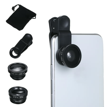 Mobile Phone 3 in 1 Camera Lens Kit Clip-on Phone Lens Kit 180° Fisheye ...