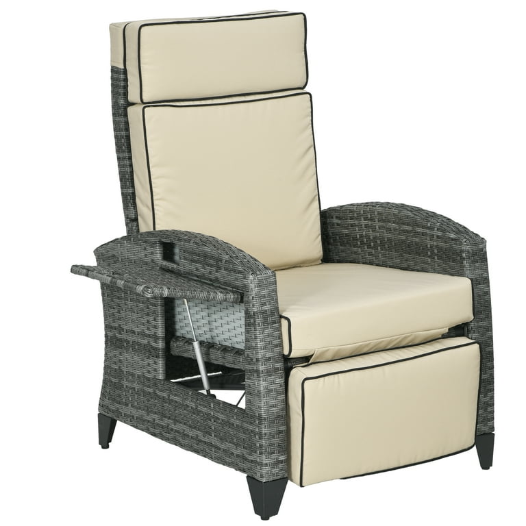 Outsunny Outdoor Recliner Chair with Adjustable Backrest Cushion Khaki
