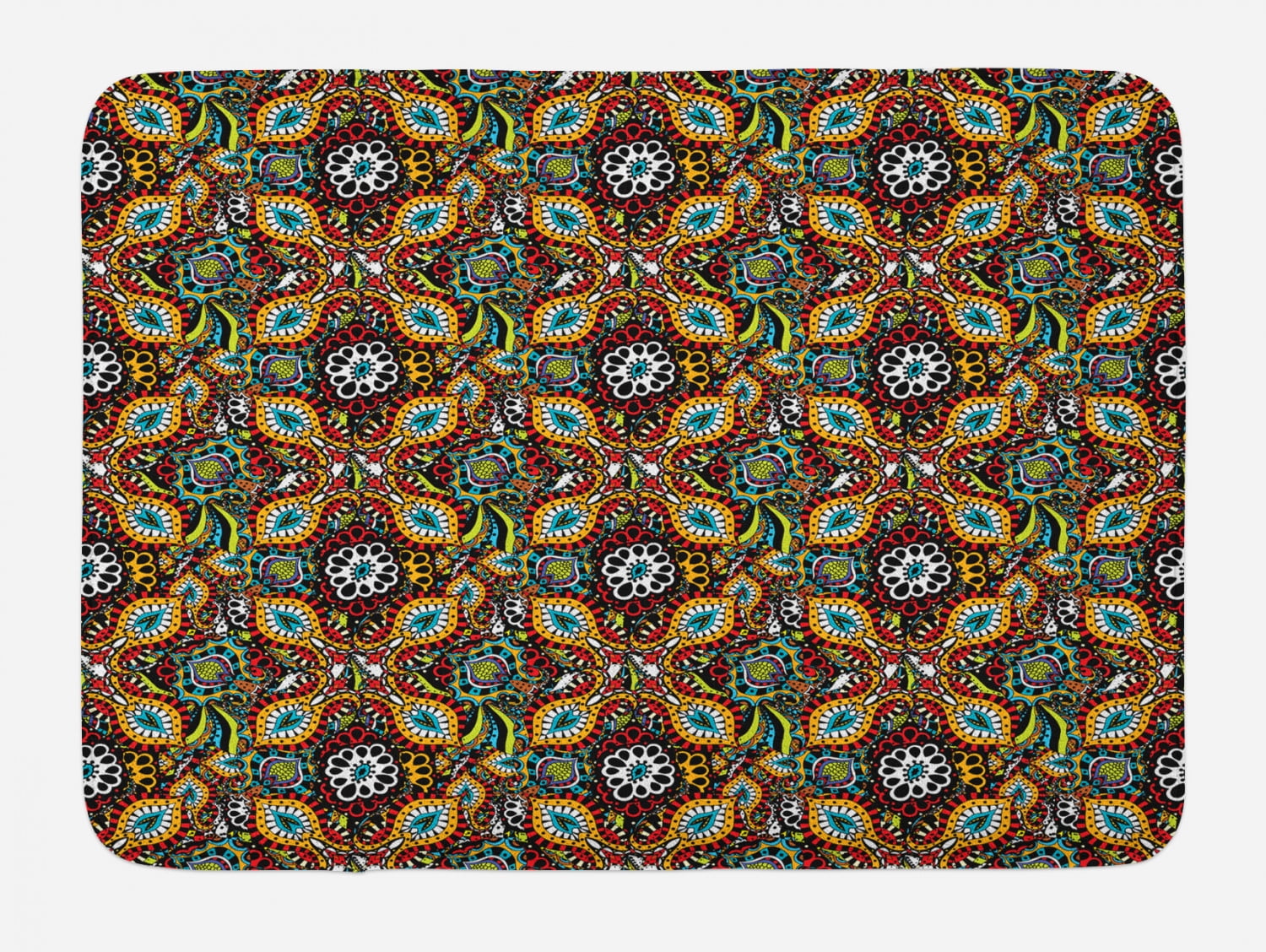 Traditional Bath Mat, Asian Folk Funky Pattern with Eastern Bohemian ...