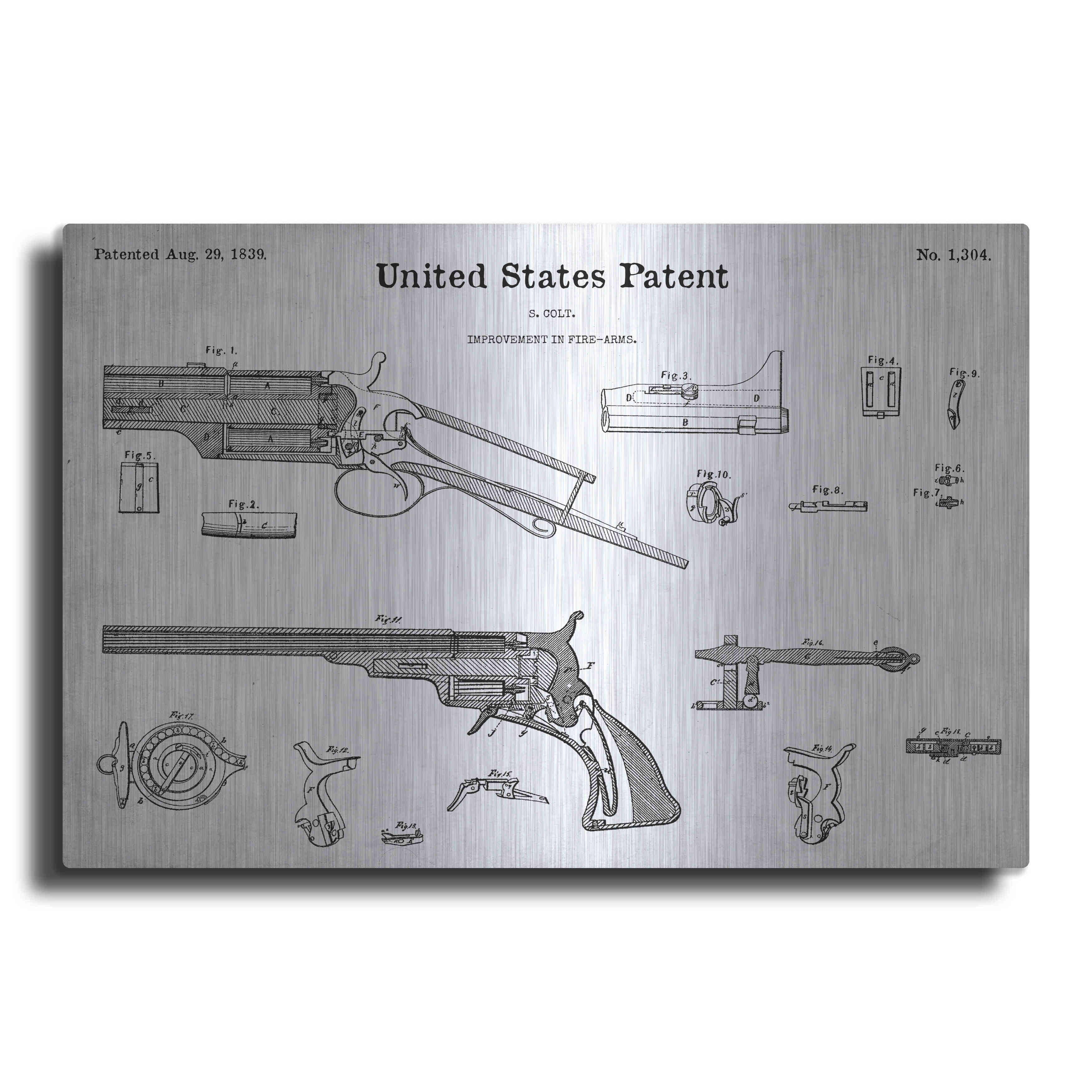 Luxe Metal Art 'Colt Revolver Blueprint Patent White' Acrylic Glass ...