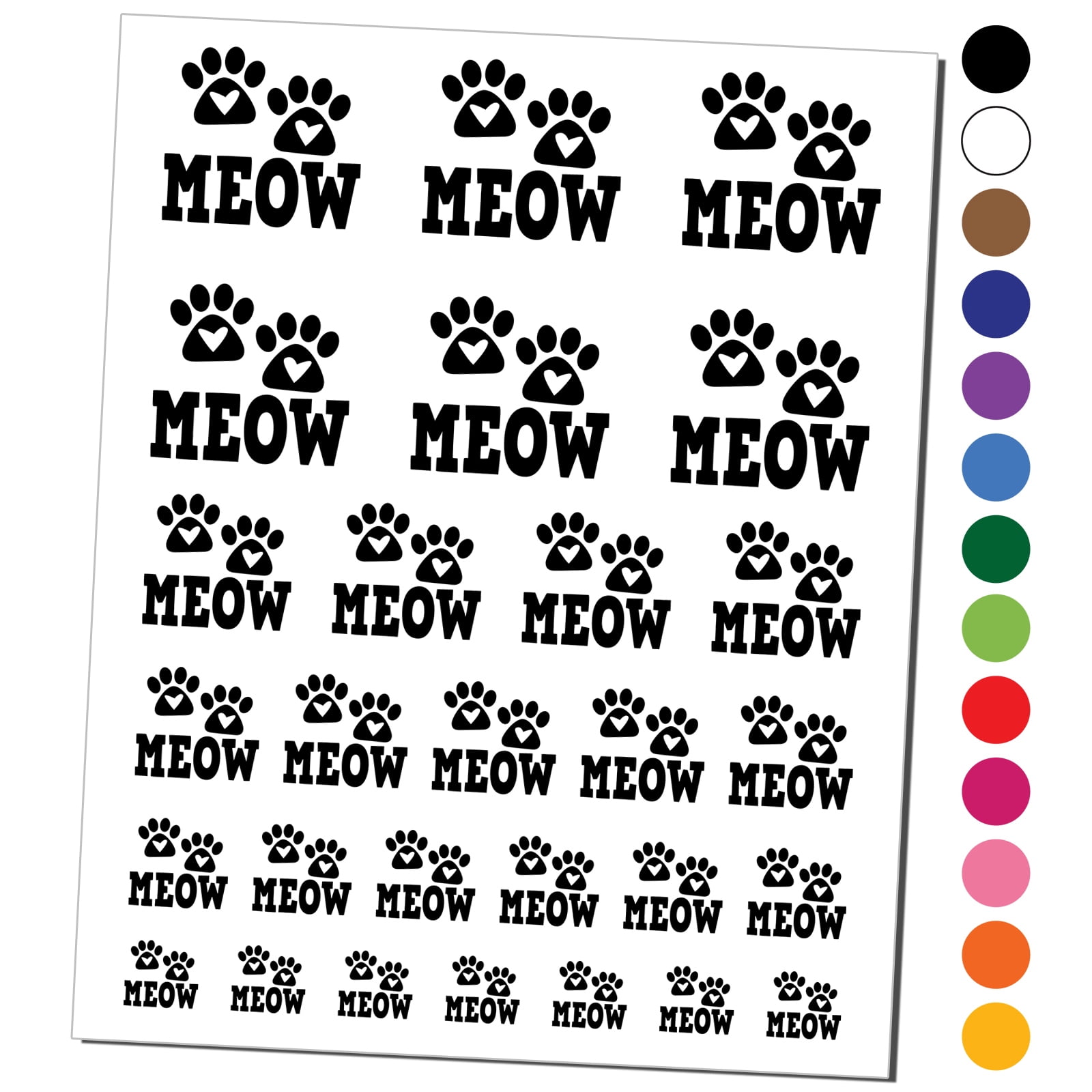Meow Kitty Cat Paw Prints with Hearts Water Resistant Temporary Tattoo ...