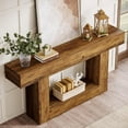 63 in. Vintage Brown Rectangle Wood Console Table with U Shaped Base ...