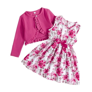 PatPat Floral Toddler Girl Summer Dress Set, Sleeveless Dress & Ruffled Cardigan, Mintblue, 5-6 ...