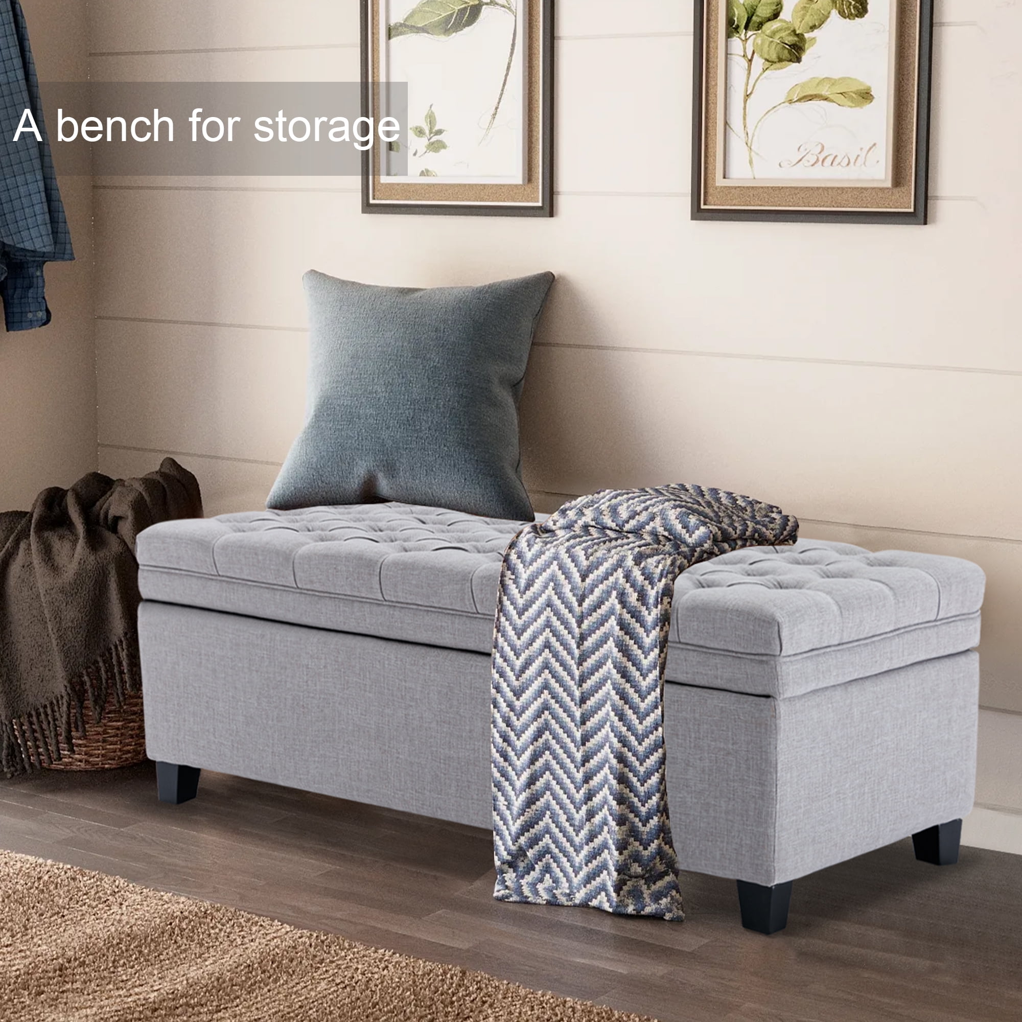 Foredo Large Storage Ottoman Bench, Button Tufted Linen Upholstered ...