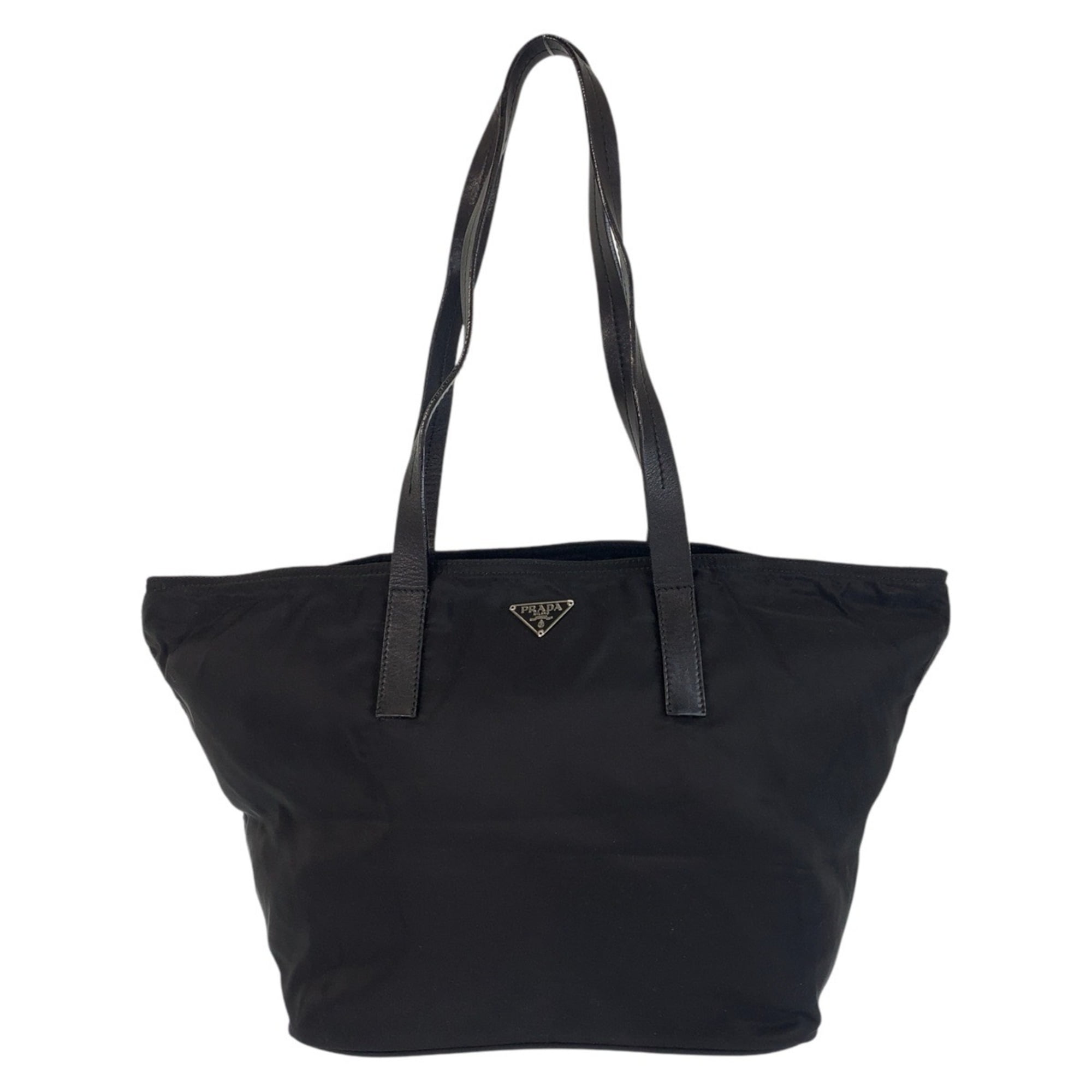 Pre-Owned PRADA Prada Tessuto Triangle Logo Plate Black Silver Hardware ...