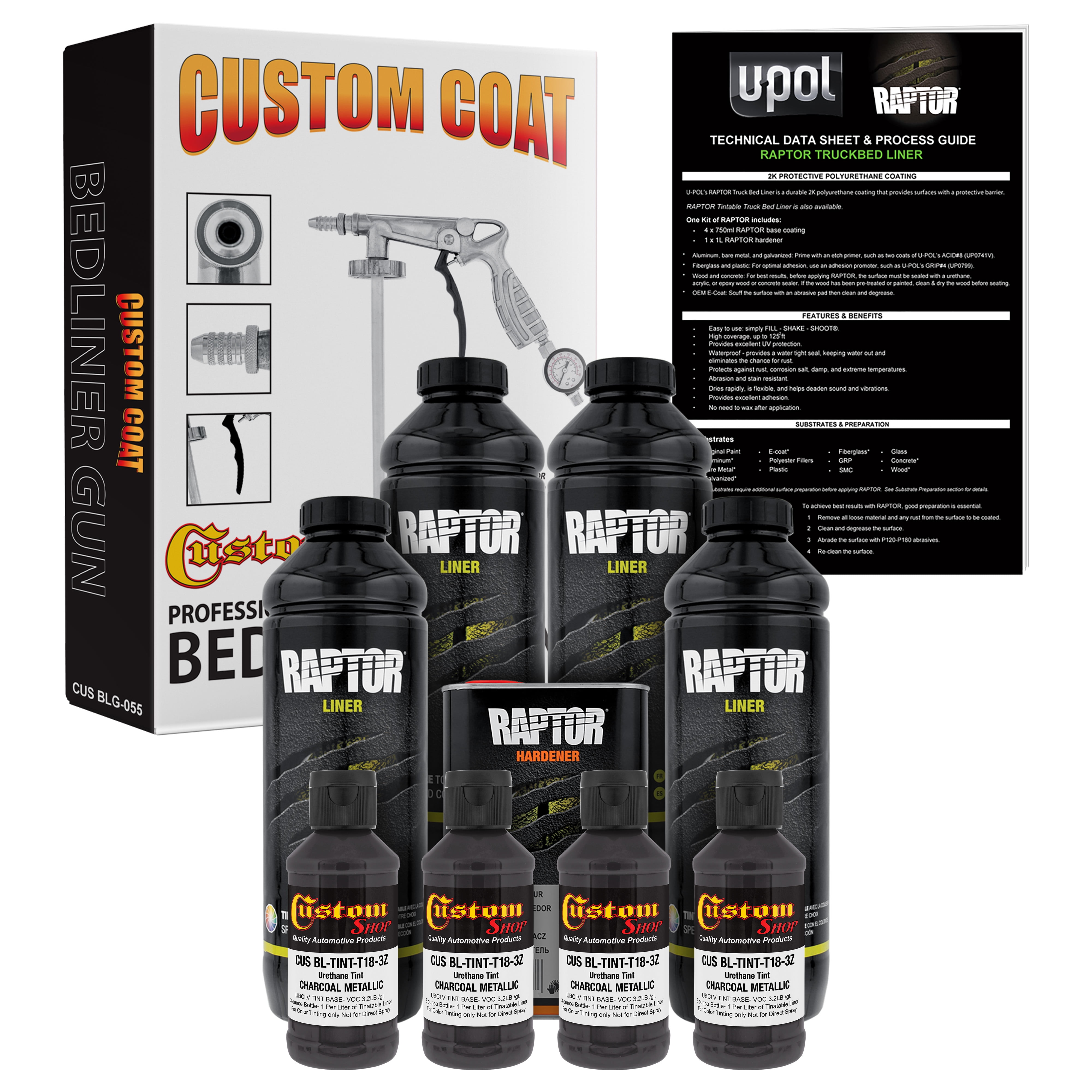 U-POL Raptor Charcoal Metallic Urethane Spray-On Truck Bed Liner Kit w ...