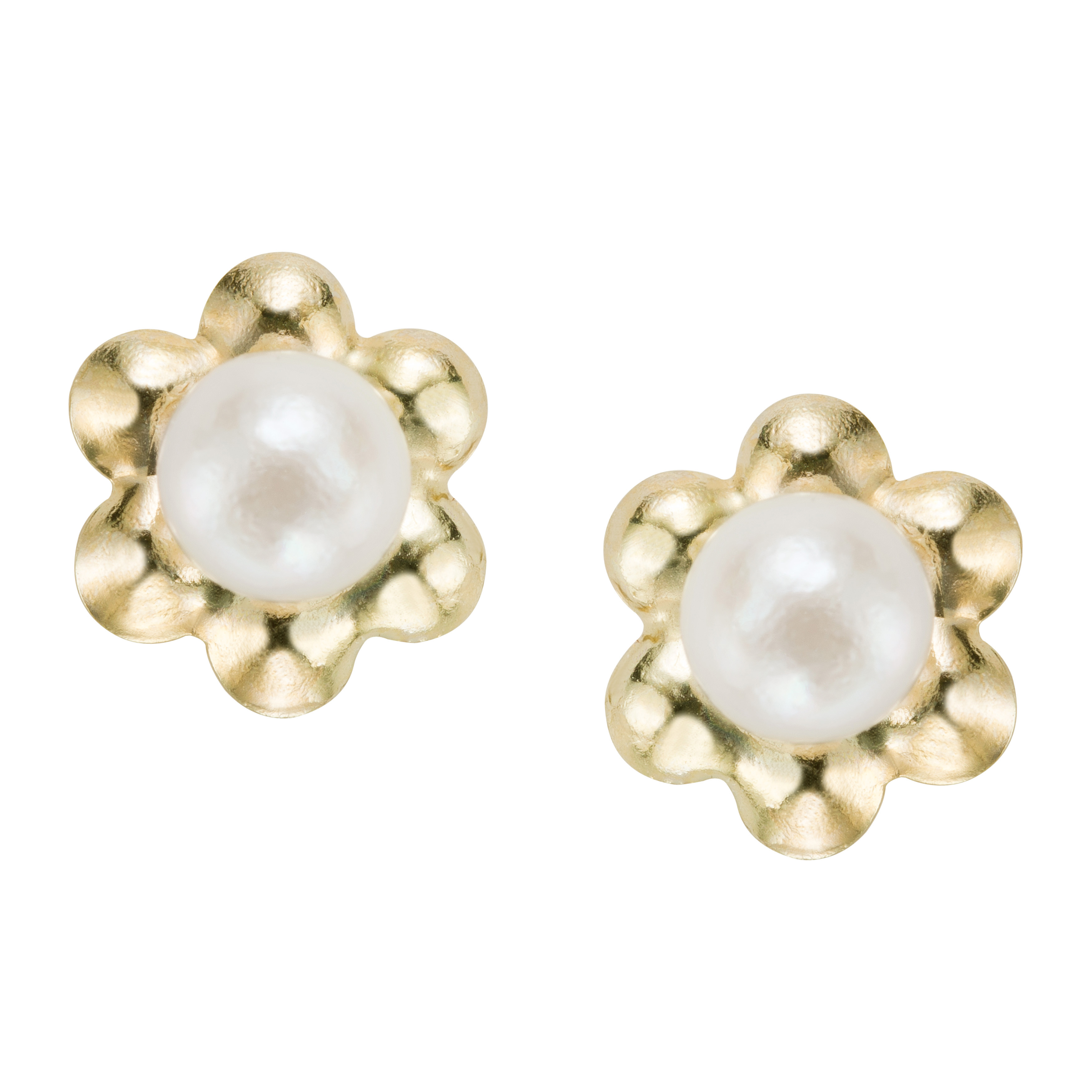 Pearlyta 14k Yellow Gold Freshwater Pearl Flower Earring Studs for ...